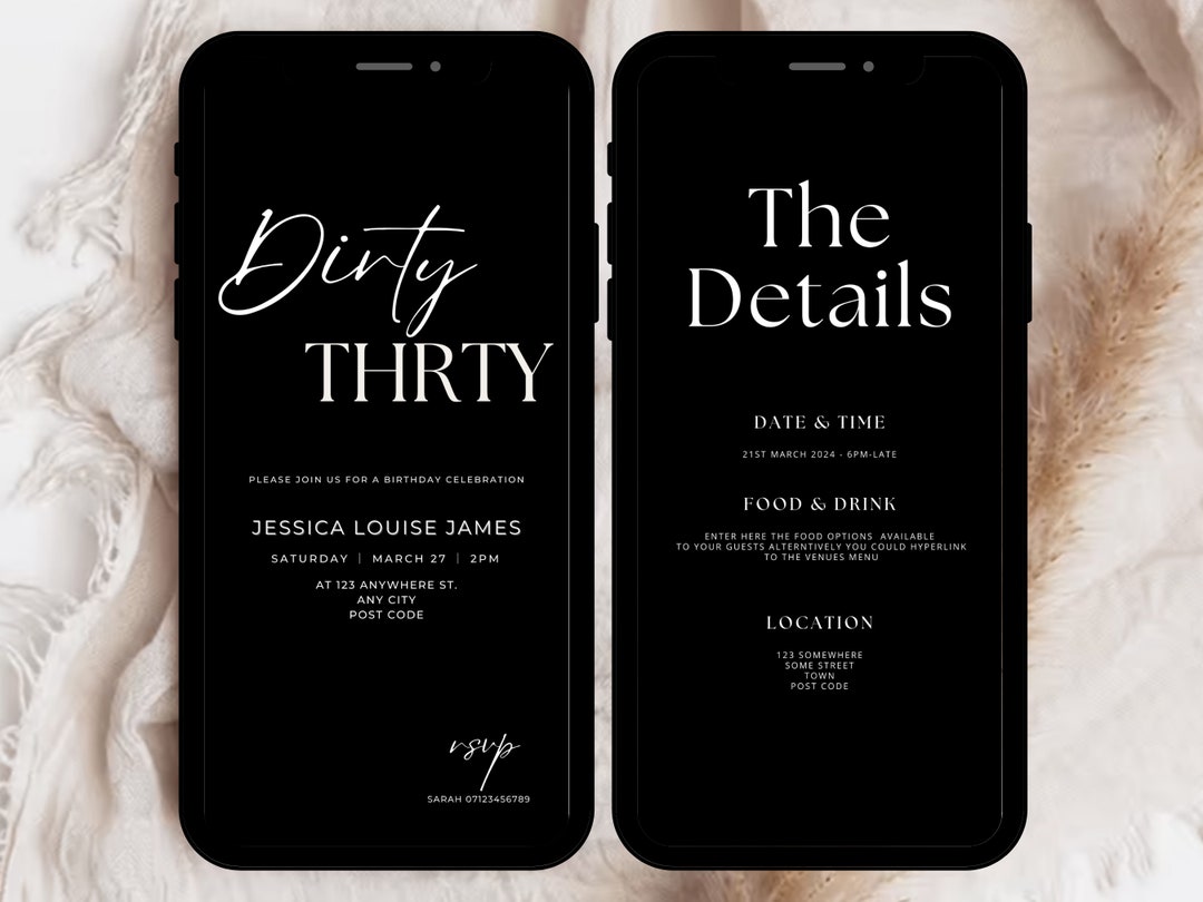 Dirty Thirty Birthday Digital Invitation | Dirty 30 Invite | 30th E ...