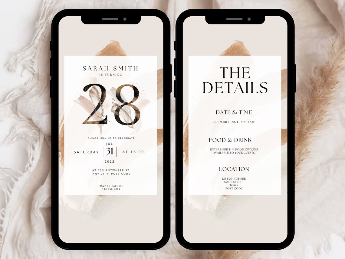 Digital 28th Birthday Party Invitation Template, 28th Party Electronic Invitation Template, 28th ...