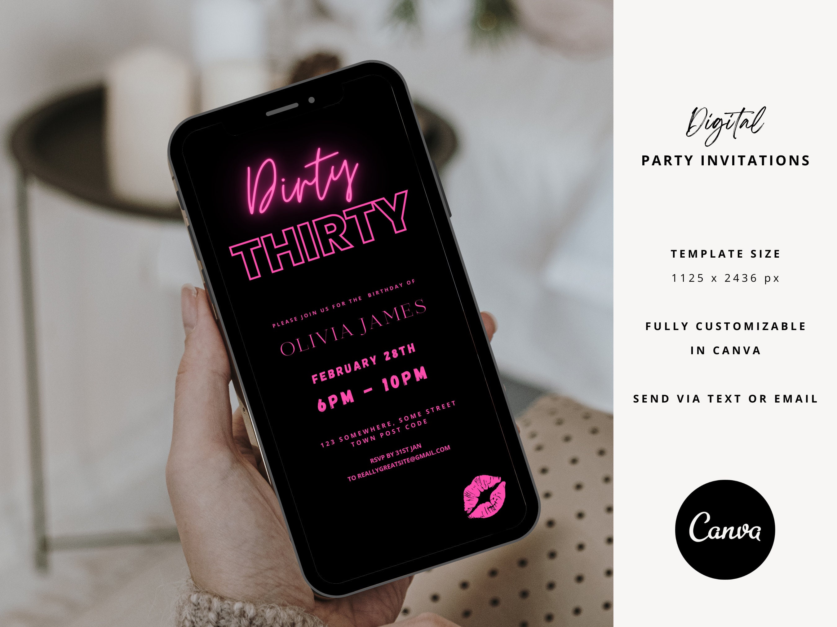 Dirty Thirty Birthday Digital Invitation, Dirty 30 Party Invite, Neon ...