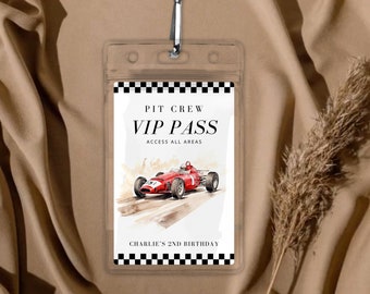 Race Car VIP Pass Template, Boy Racing Birthday Pit Crew VIP Pass ...
