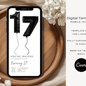 17th Birthday Party Invite Template, Digital 17th Party Invitation ...