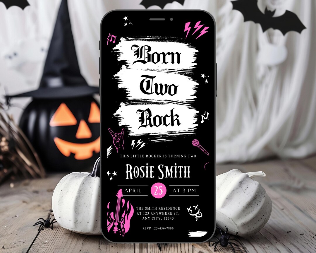 Born Two Rock Birthday Invitation Template, Editable 2nd Party Invite ...