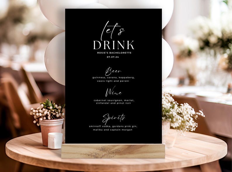 Cocktail Drinks Menu Template Printable, Wedding Bar Menu Sign Template ...