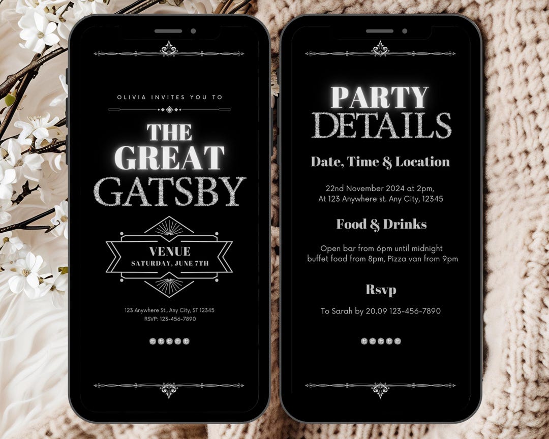 Gatsby 1920s Themed Party Invitation Template, Editable Art Deco ...
