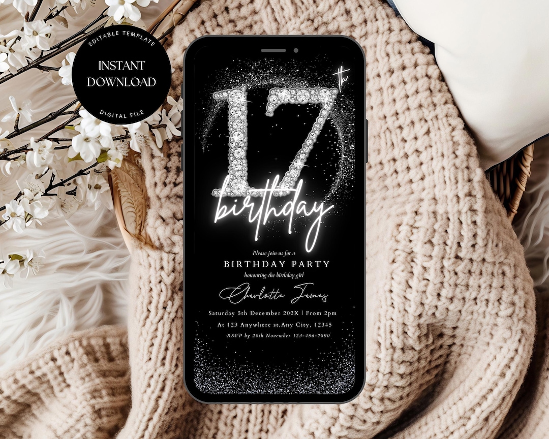 17th Birthday Party Invitation Template, Editable 17th Digital ...