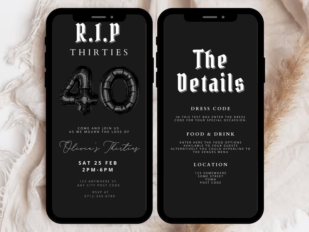 RIP 30s Party Invite, RIP Thirties Party Invitation, Digital 40th ...