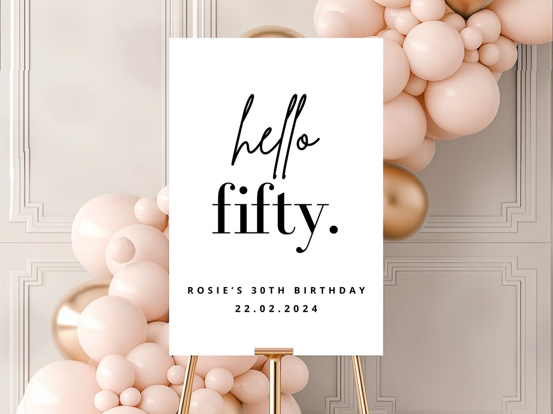 Hello Fifty Welcome Sign Template, 50th Birthday Party Welcome Sign ...