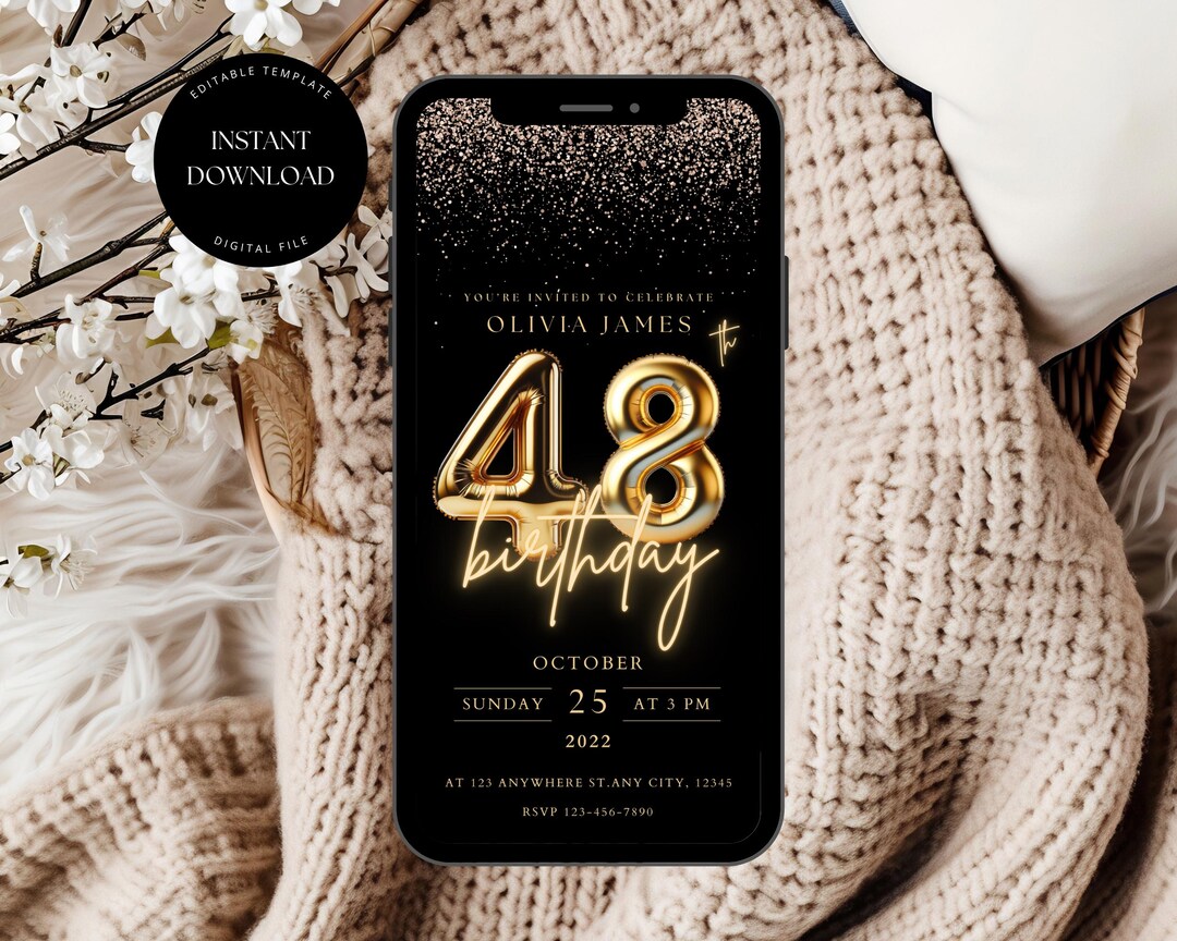 48th Birthday Party Invitation Template, Editable 48th Digital ...
