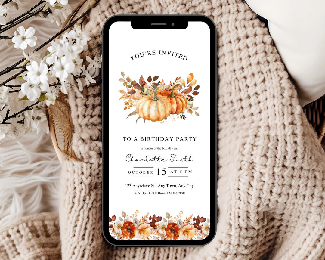 Fall Birthday Party Invitation Template, Fall Pumpkin Birthday Party ...