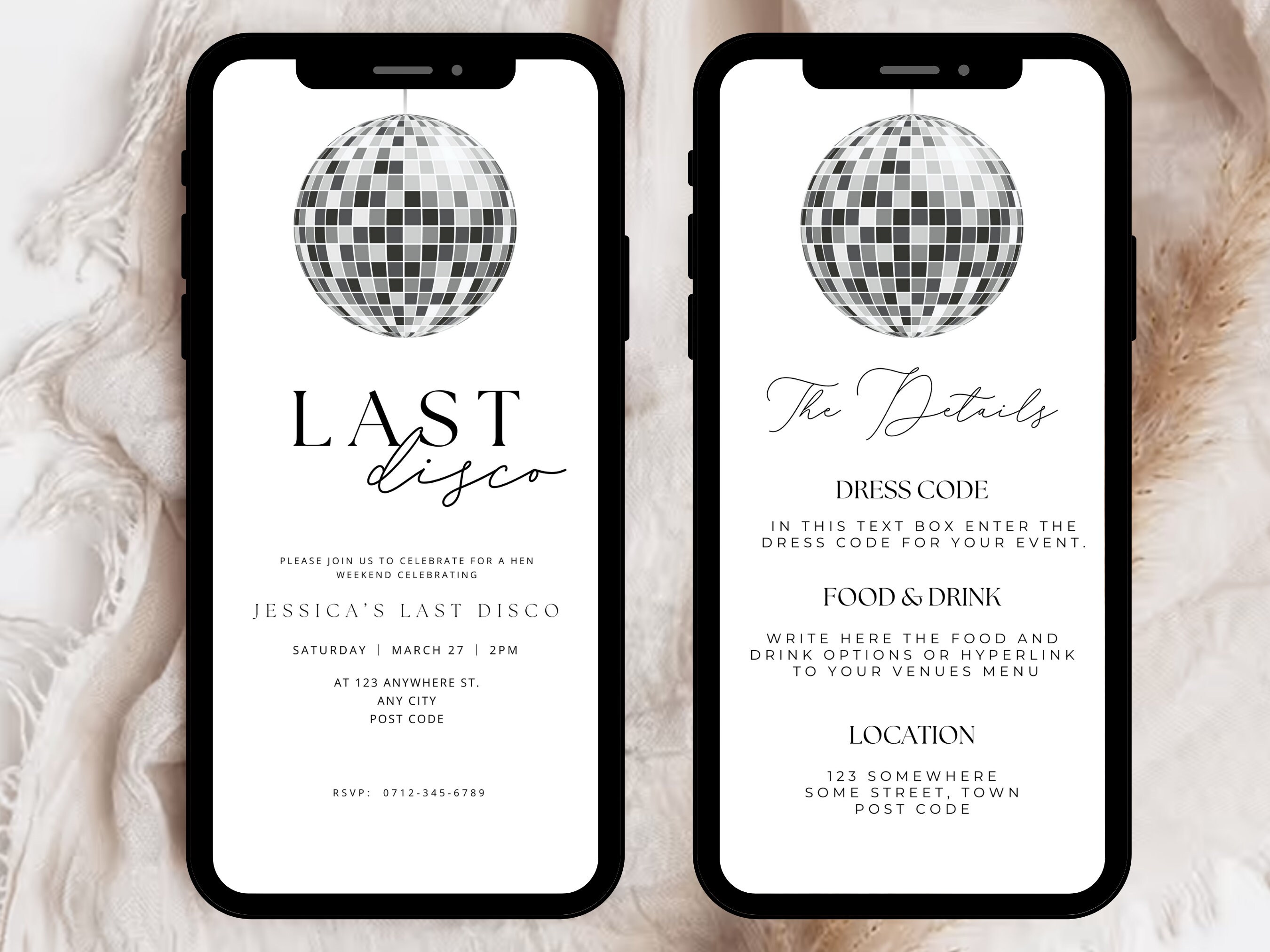 Last Disco Bachelorette Party Invitation With Itinerary Template, Last ...