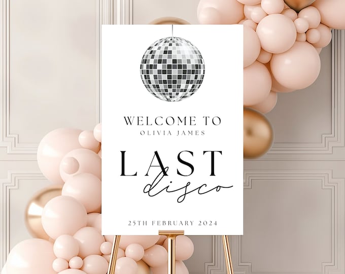 Disco Themed Bridal Shower Welcome Sign, Disco Ball Hen Party Welcome ...
