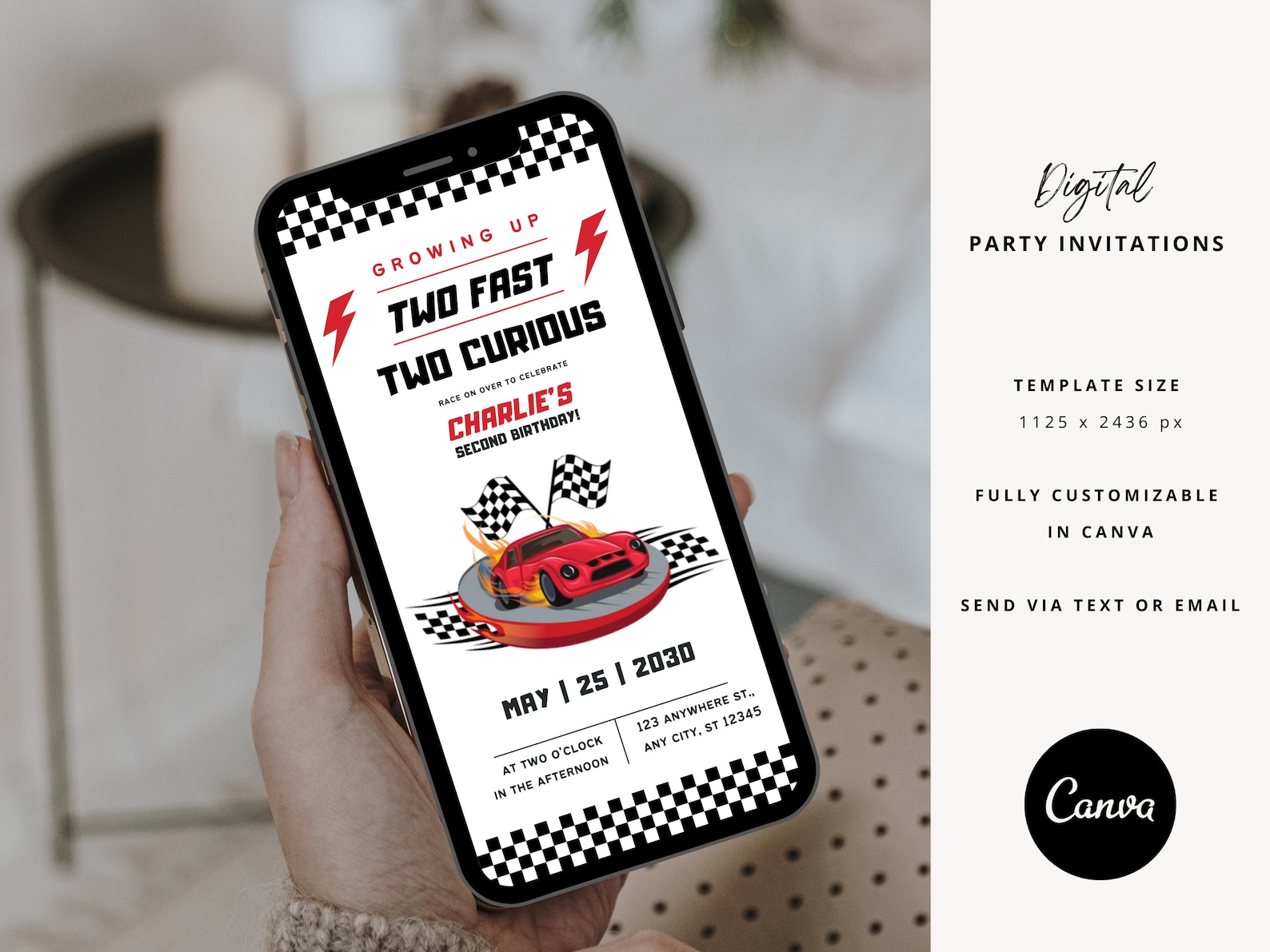Two Fast Two Curious Birthday Invite, Race Car 2nd Birthday Invite, Boy ...