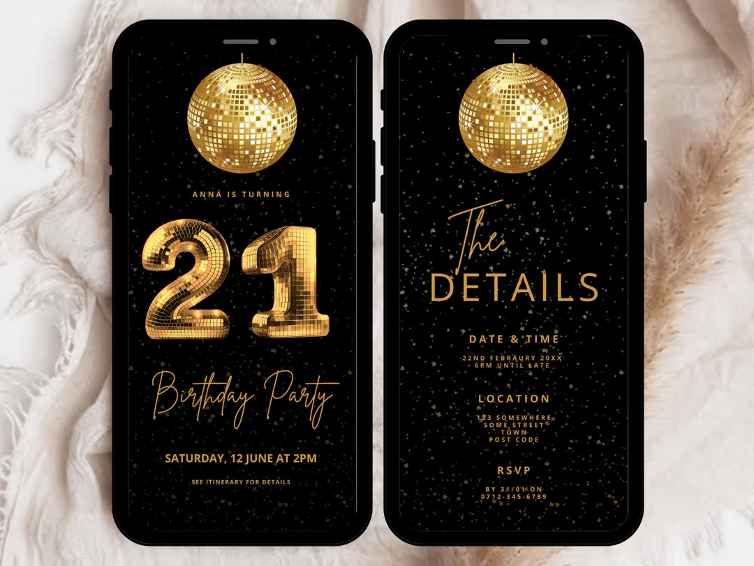 21st Birthday Party Invitation Template, 21st Disco Birthday Party ...