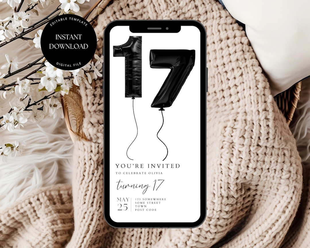 17th Birthday Party Invite Template, Digital 17th Party Invitation ...
