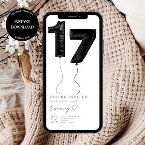 17th Birthday Party Invite Template, Digital 17th Party Invitation ...