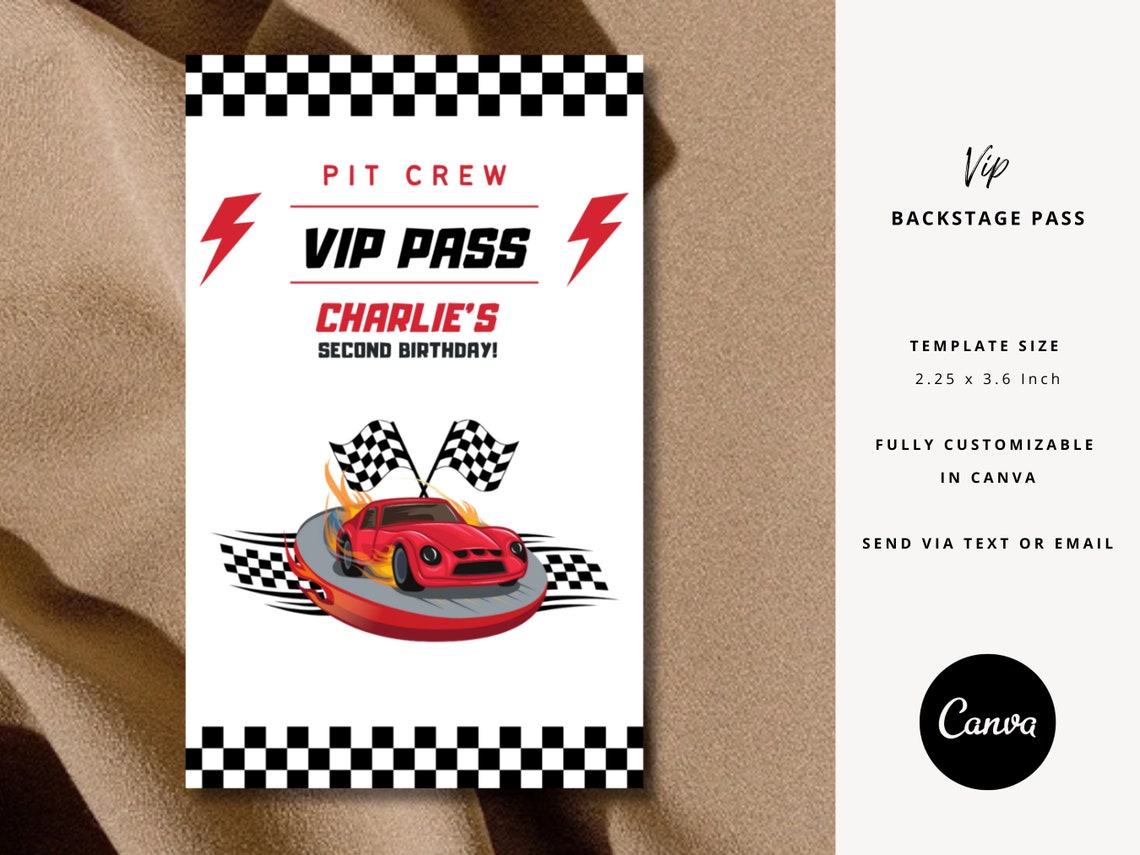 Race Car VIP Pass Template, Boy Racing Birthday Pit Crew VIP Pass ...