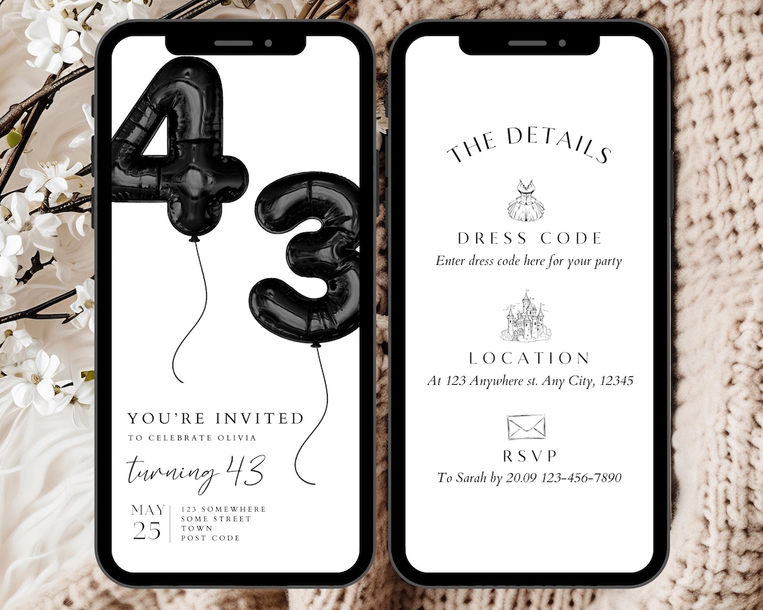 43rd Birthday Party Digital Invitation Template, 43rd Birthday Editable ...