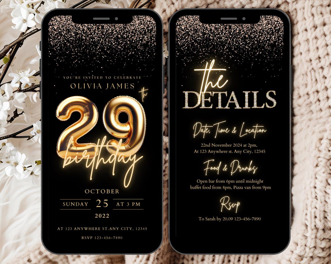 29th Birthday Party Invitation Template, Editable 29th Birthday ...