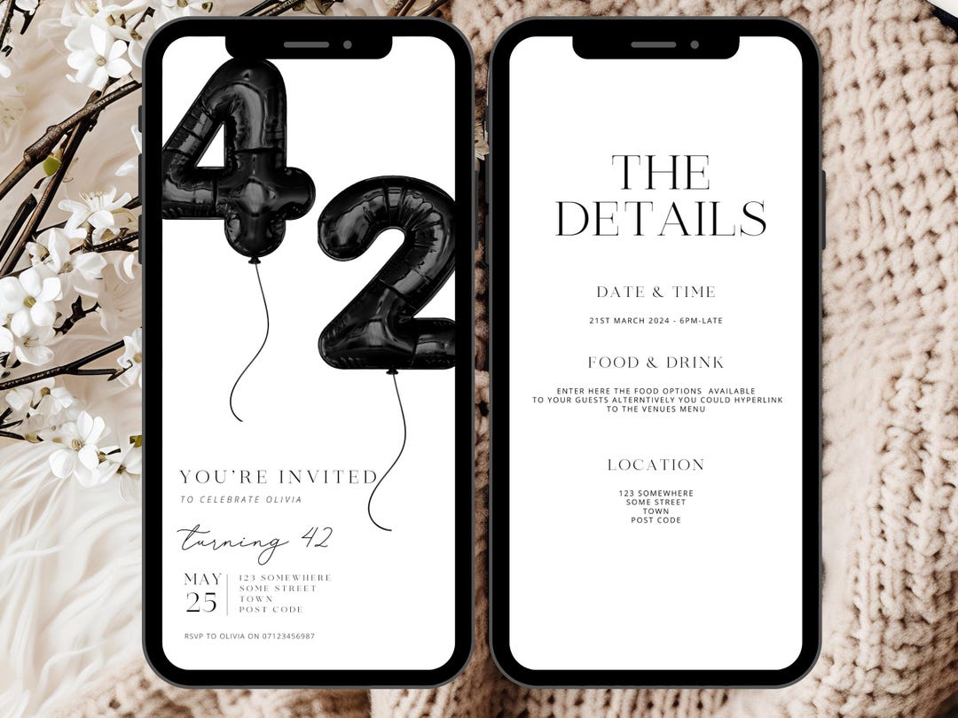 Digital 42nd Birthday Invitation Template Canva, 42nd Birthday Party ...