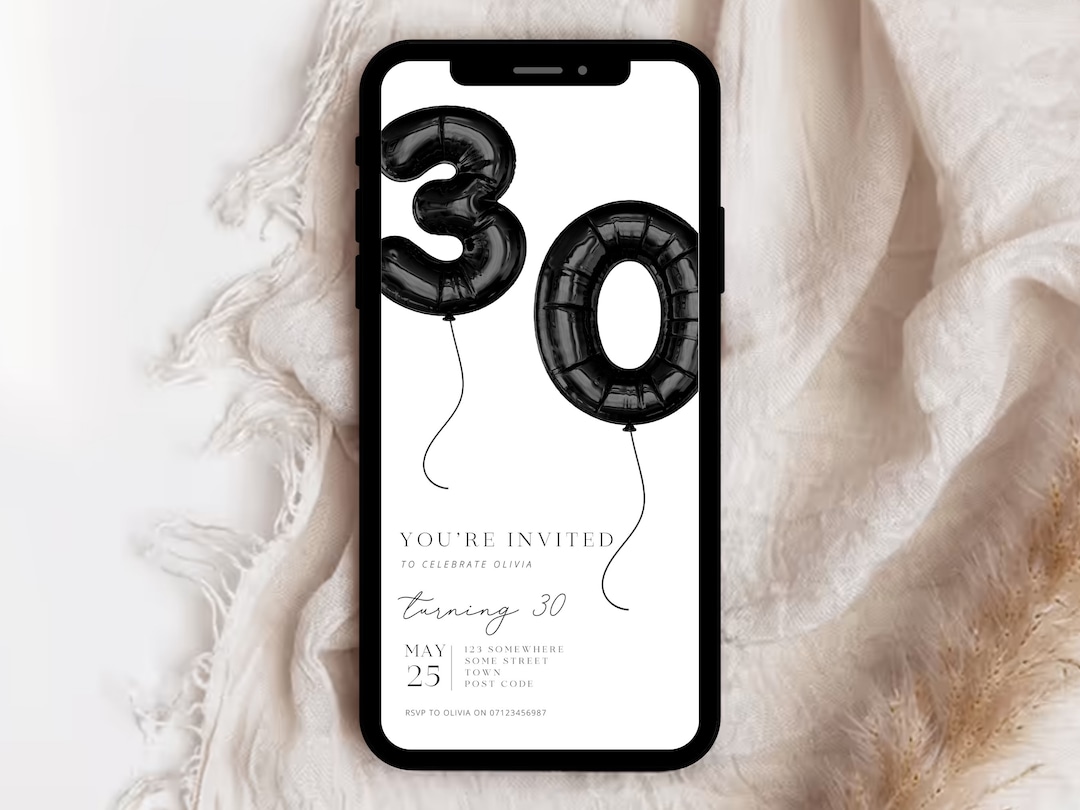 Digital 30th Birthday Invitation 30th E-invite 30th Birthday - Etsy