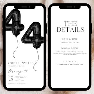 Digital 44th Birthday Invitation, 44th Birthday Party Invite, 44th ...