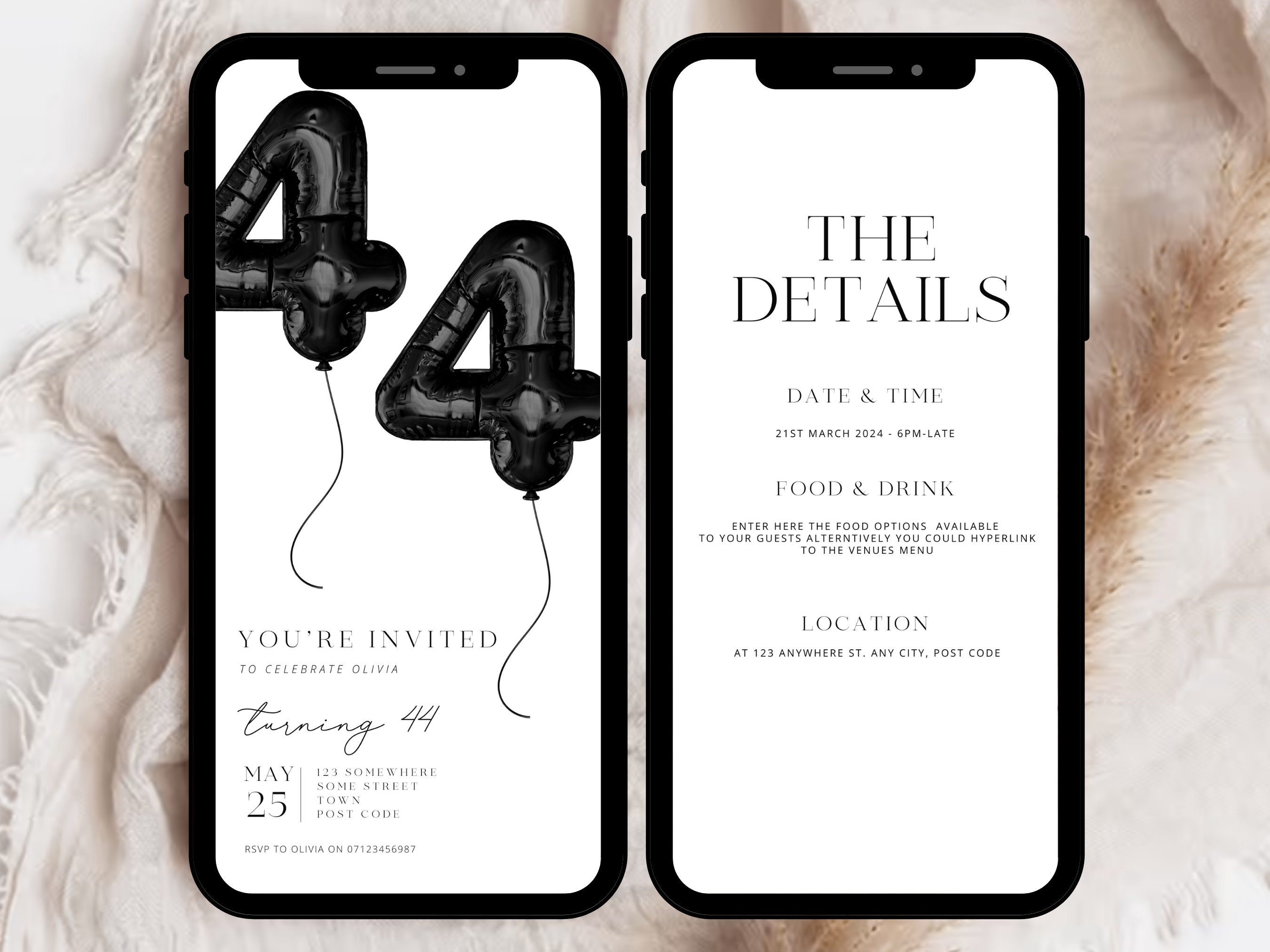 Digital 44th Birthday Invitation, 44th Birthday Party Invite, 44th ...