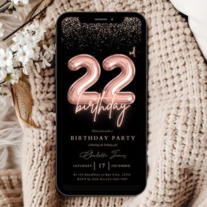 22nd Birthday Party Invitation Template, 22nd Editable Birthday ...