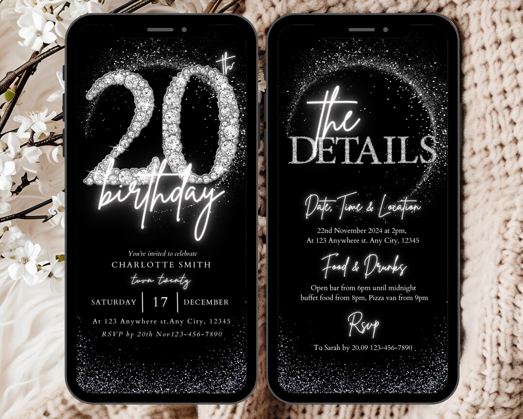 20th Birthday Party Invitation Template, Editable 20th Birthday ...