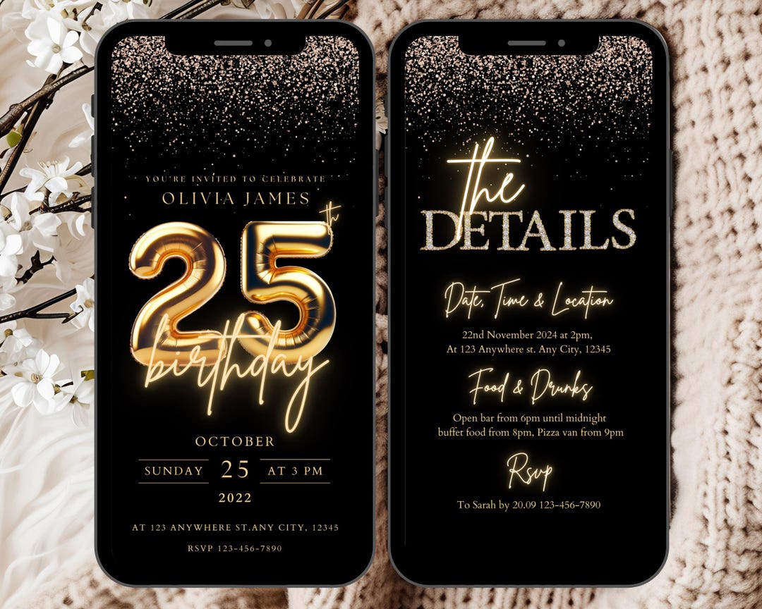 25th Birthday Party Invitation Template, Women's 25th Party Invite ...