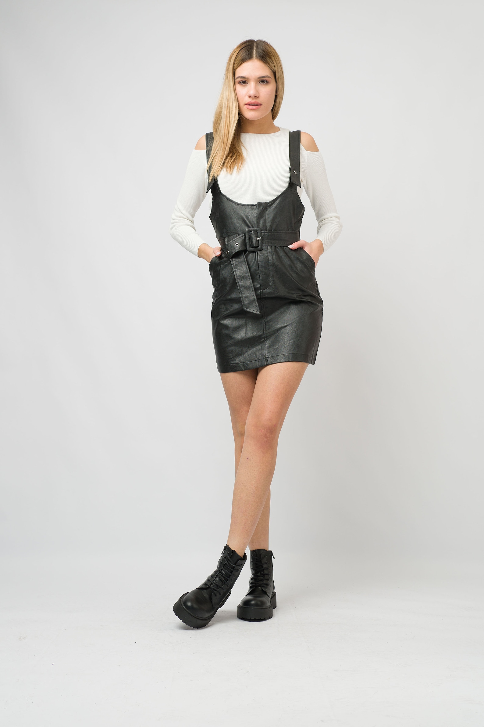 PU Overall Mini Dress/mini Overall Eco Leather Jumper Dress/women's ...
