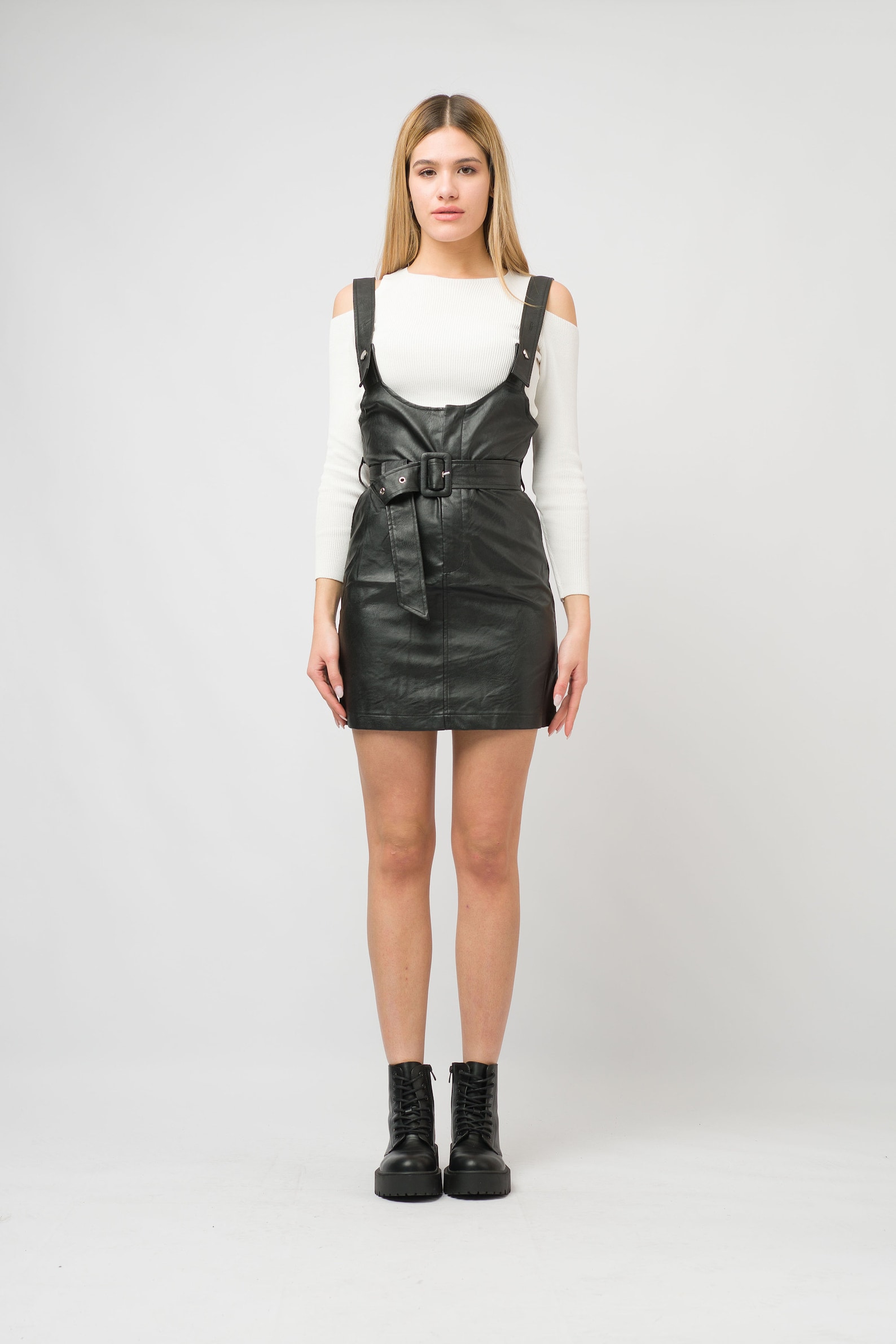 PU Overall Mini Dress/mini Overall Eco Leather Jumper Dress/women's ...