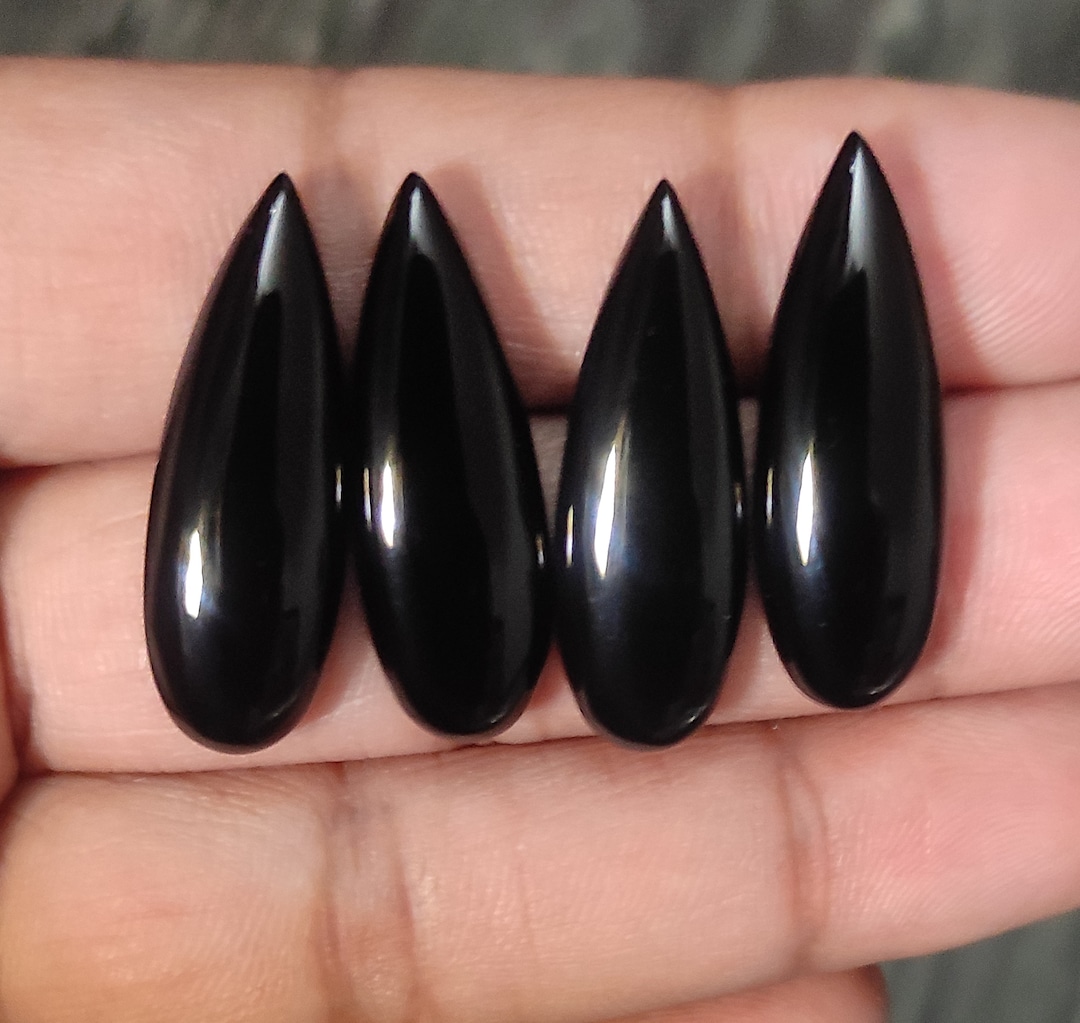 Long Pear Shape Black Onyx Cabochon Calibrated Onyx 7X14 MM to 12X36 MM ...