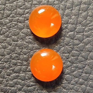 Orange Chalcedony, Gemstone Pair, Orange Cabochon Pair, Round Gemstone ...