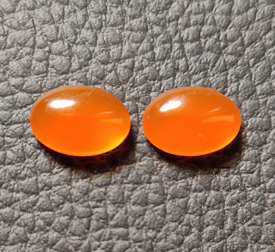 Orange Chalcedony, Gemstone Pair, Orange Cabochon Pair, Oval Gemstone ...