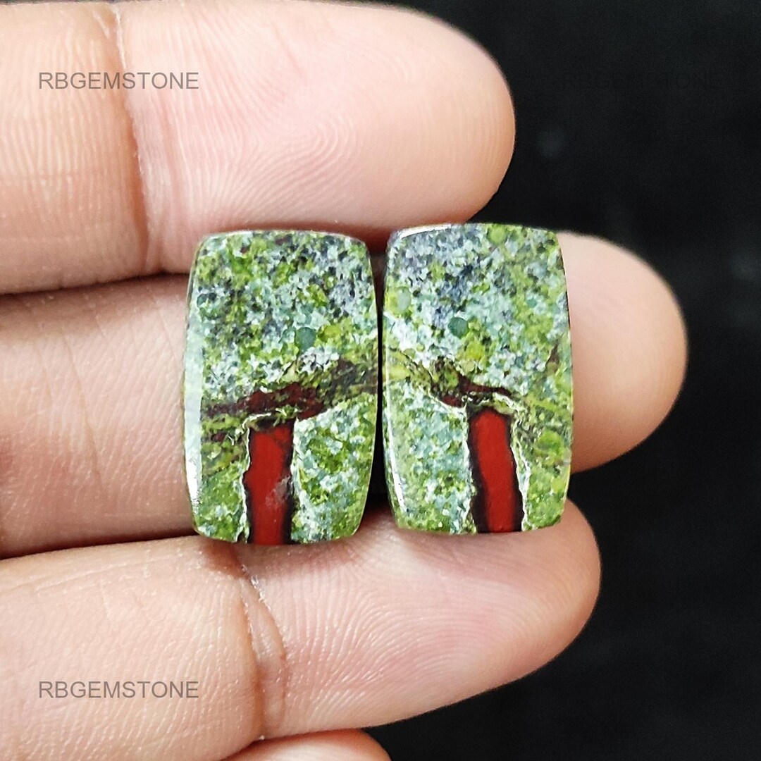 Healing Dragon Blood Cabochon Pair, Green Cabochon Indian Dragon Blood ...