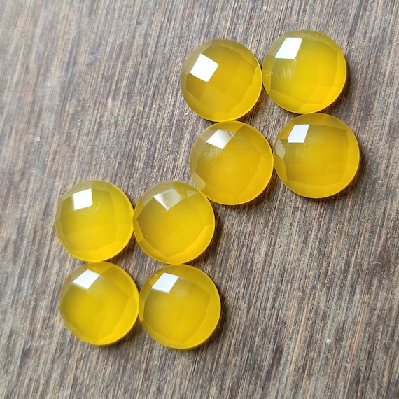 Round Shape Faceted Gemstone Mango Chalcedony Flat Back Cut - Etsy
