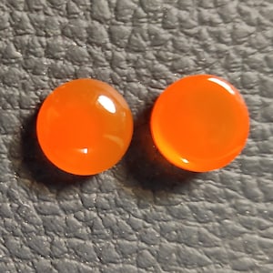 Orange Chalcedony, Gemstone Pair, Orange Cabochon Pair, Round Gemstone ...