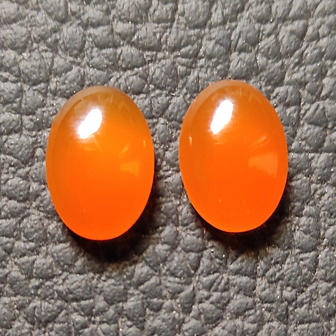 Orange Chalcedony, Gemstone Pair, Orange Cabochon Pair, Oval Gemstone ...