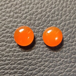 Orange Chalcedony, Gemstone Pair, Orange Cabochon Pair, Round Gemstone ...