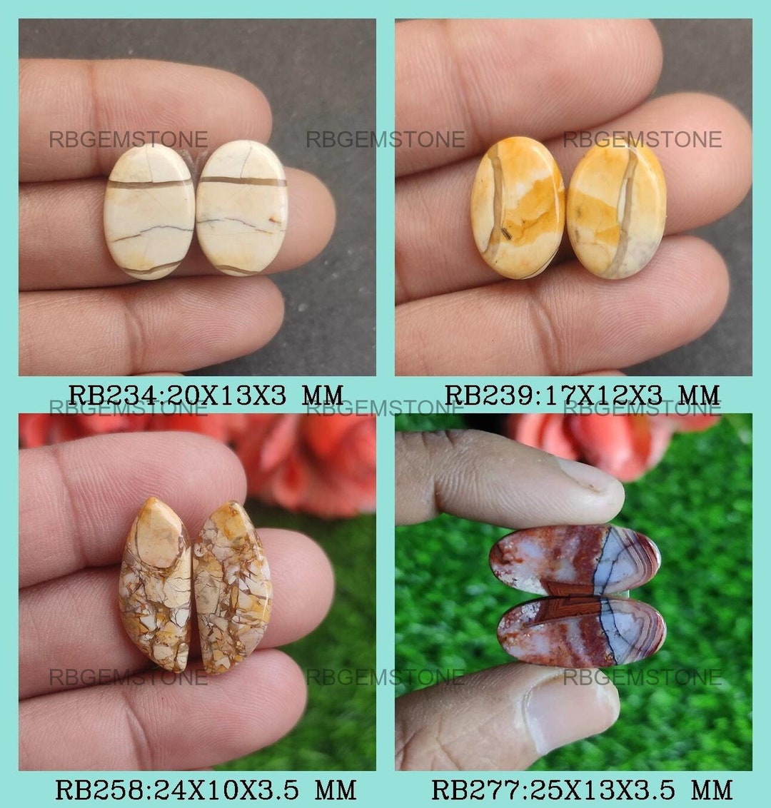Natural Jasper Gems/ Cream Jasper Cabochon Pair/ Oval Jasper Cabs Pair ...