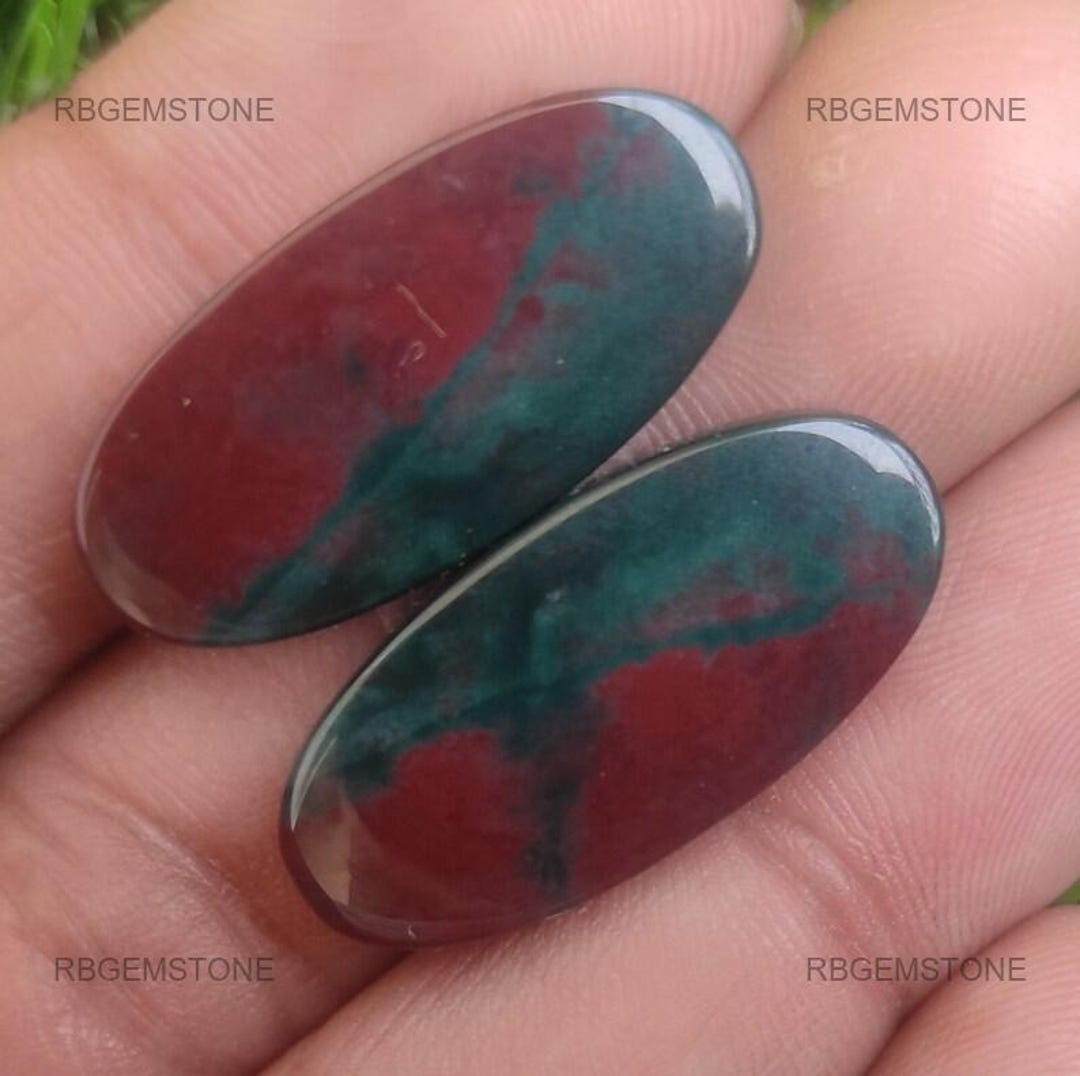 Healing Blood Stone Cabochon Pair, Multicolor African Blood Stone ...