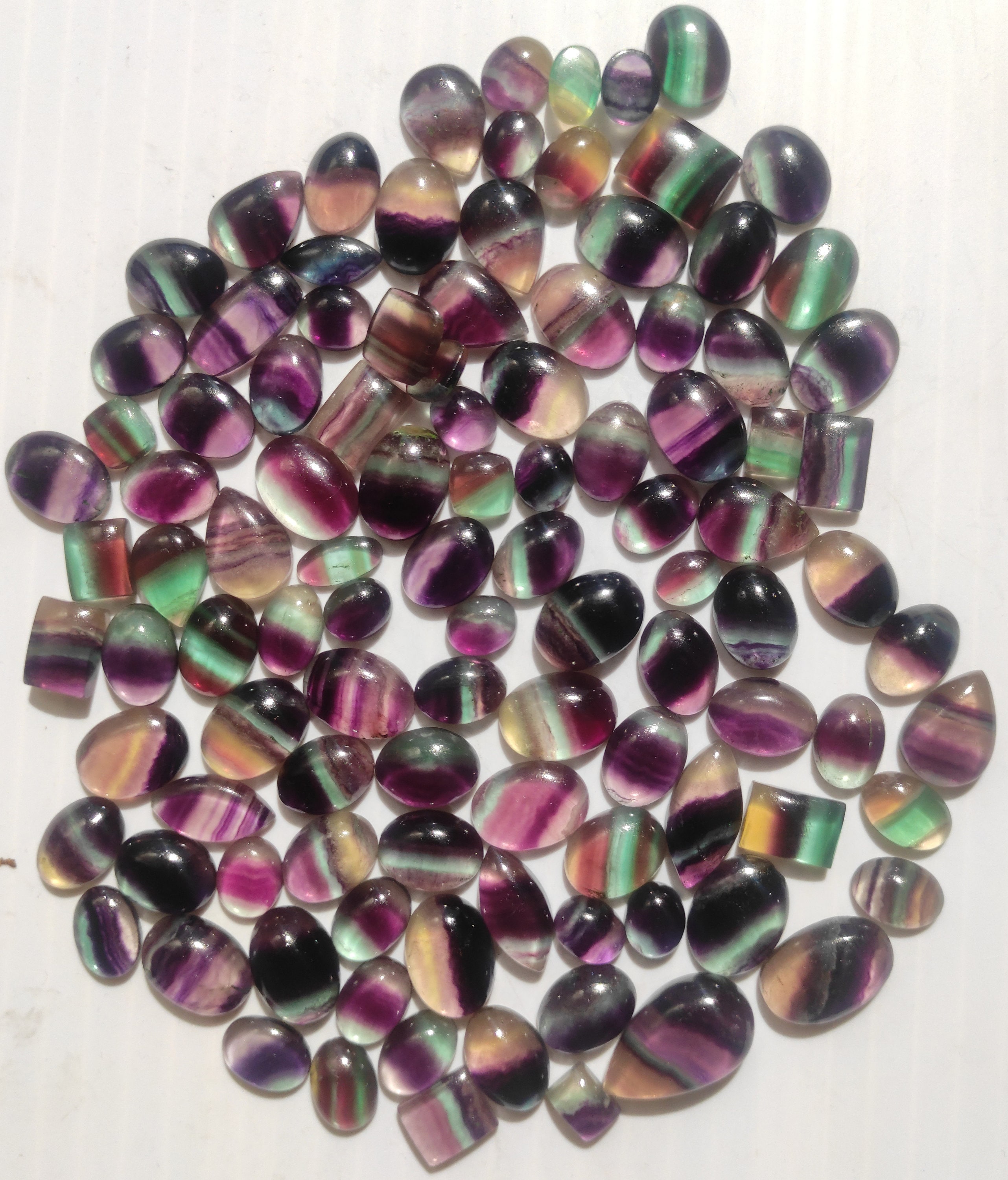 Natural Fluorite, Cabochon Lot, Gemstone Lot, Multi Color Fluorite ...