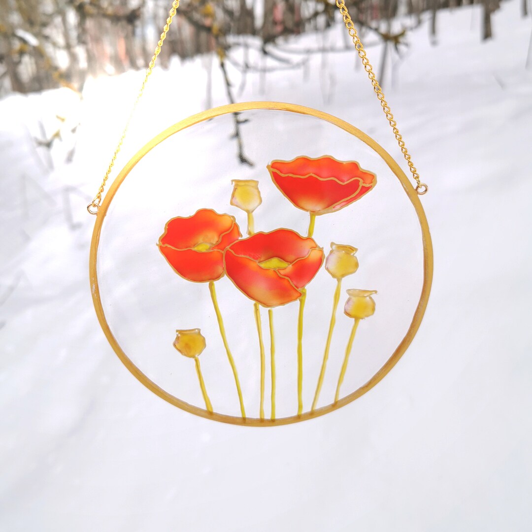 Red Poppy Suncatcher Window Art Paint Stained Glass Flower Glass Art ...