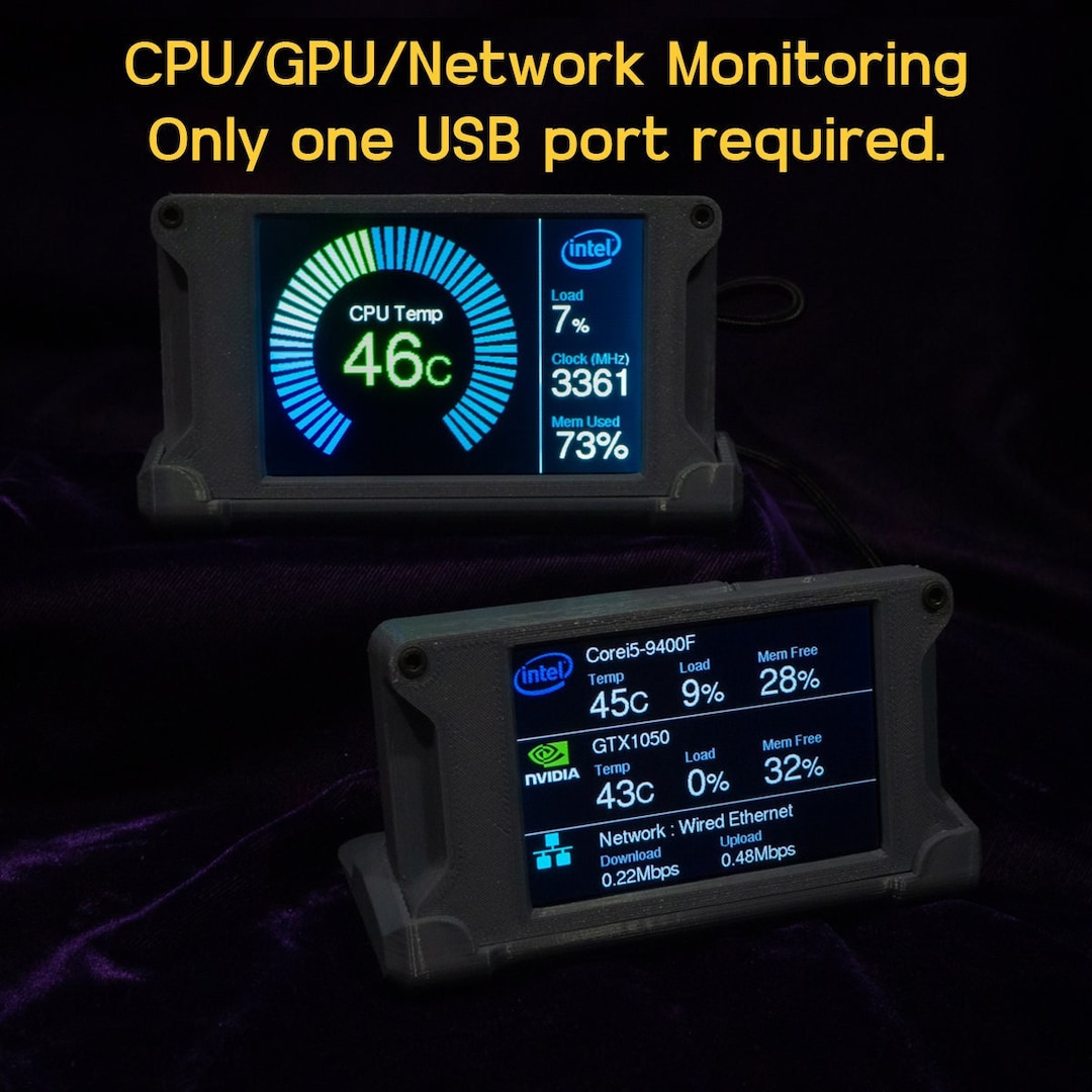 Tft Screen CPU GPU Usage Temp Framerate Monitor USB Board Display Custom Tough 3D Printed Case ...