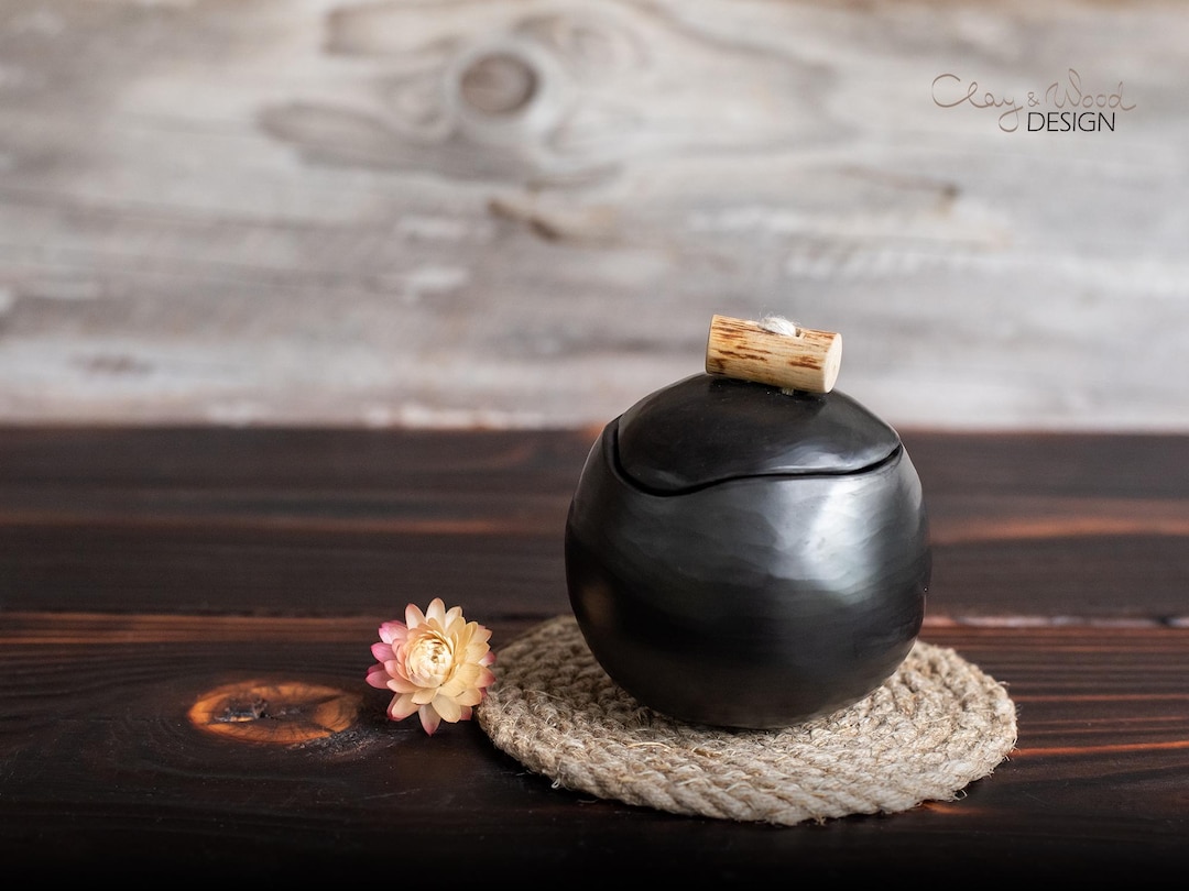 Mini Handmade Black Ceramic Pinch Pot With Lid. Small Container for ...