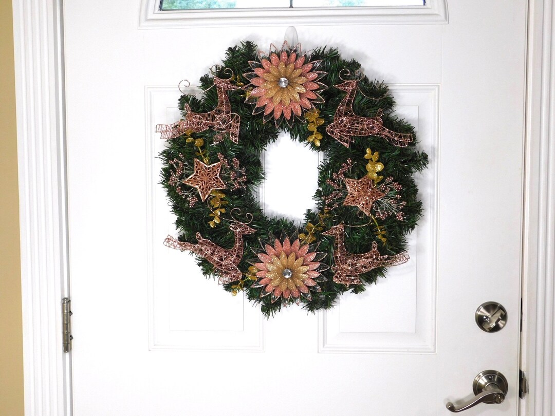 Rose Gold, Gold, Winter Wreath, Christmas Wreath, Stars, Floral Emblem ...