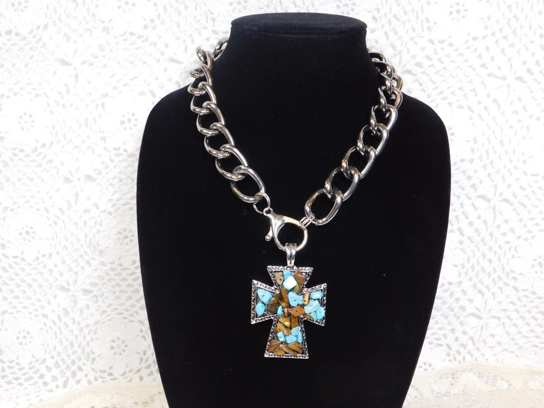 19-inch Chain Necklace, Heavy Chain, Pendant Removable, Turquoise and ...