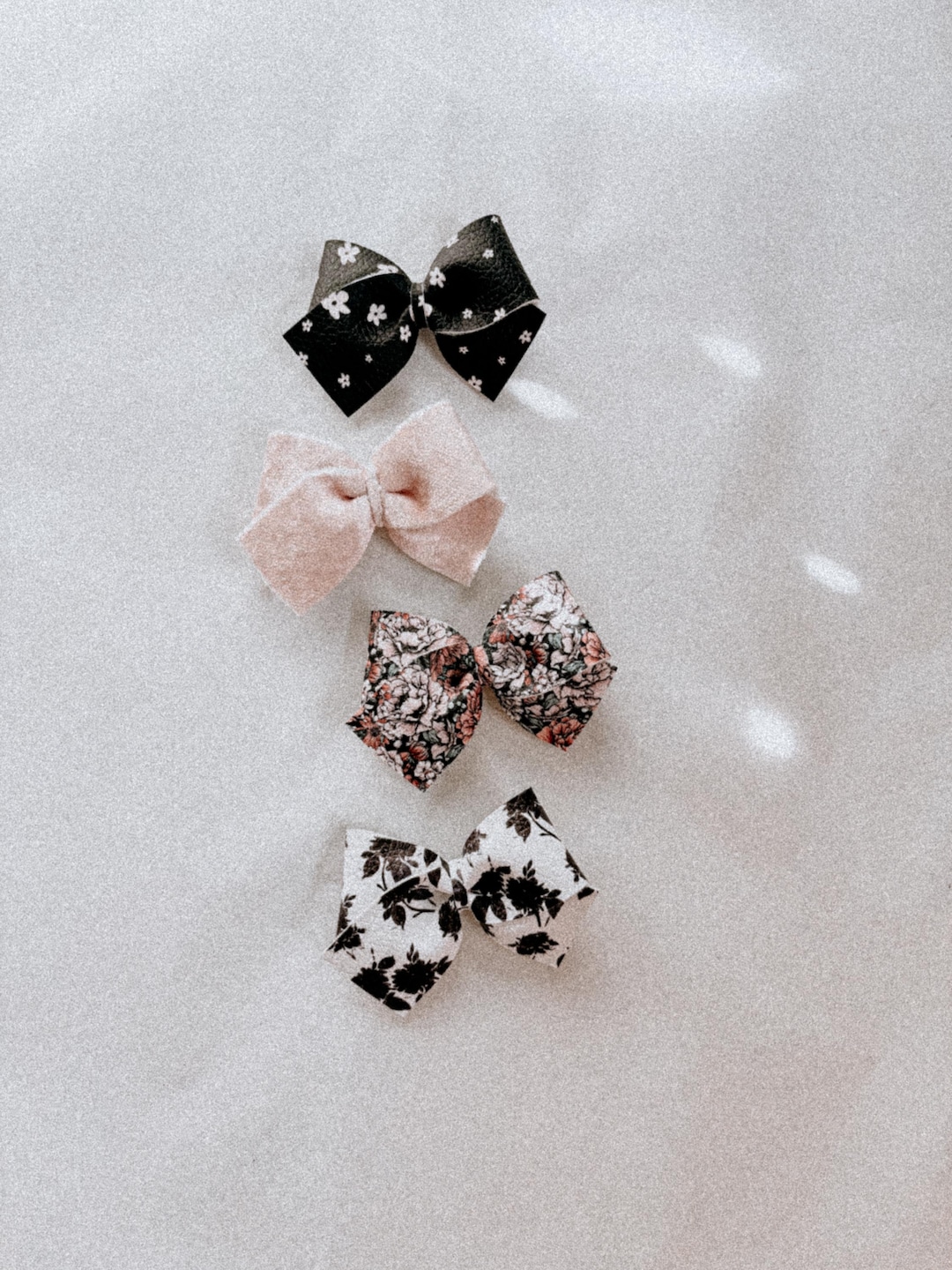 Dainty Leather Hair Bows, Vintage Floral, Simple Classic, Faux Leather ...