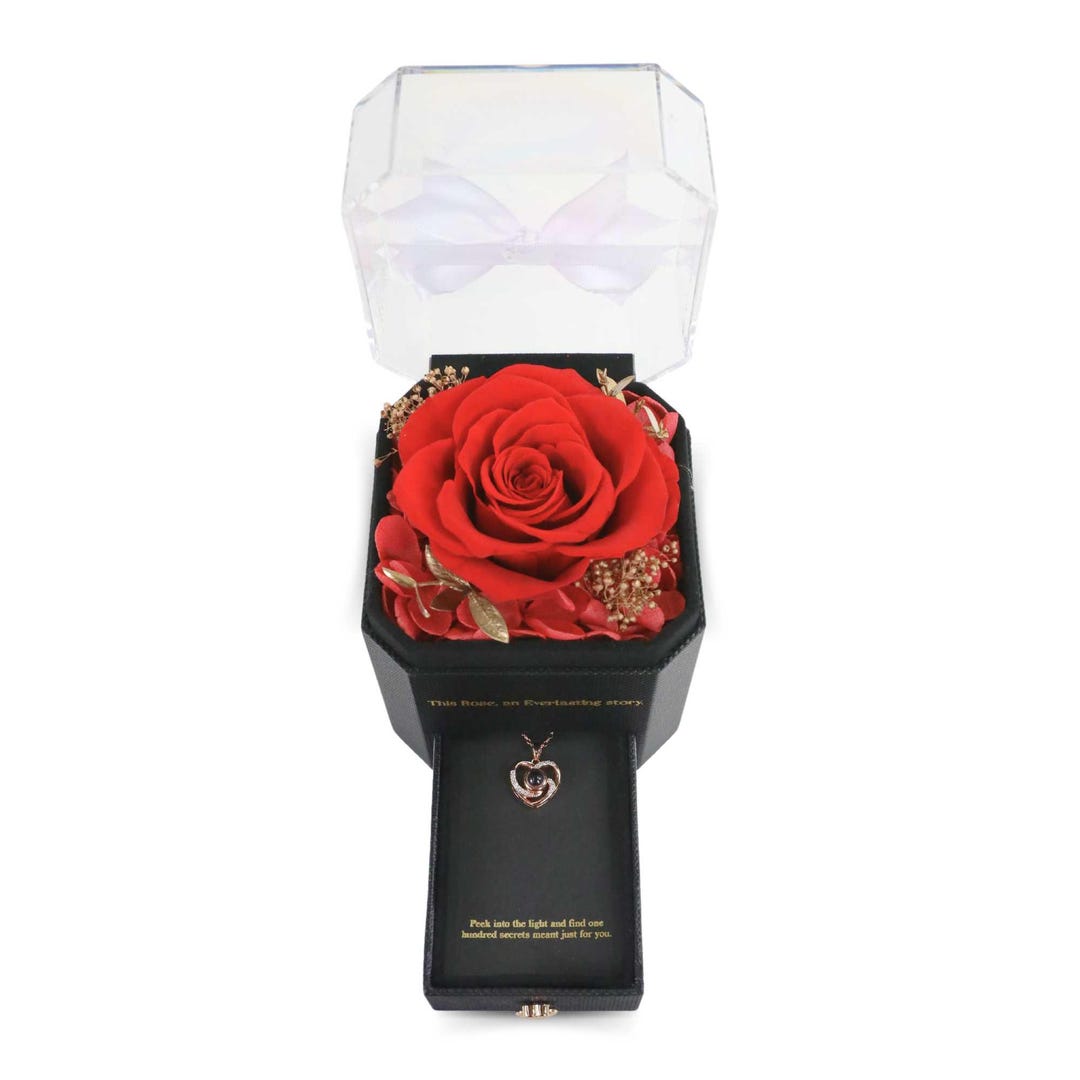 Real Preserved Rose Gift With “I Love You” Necklace - Romantic Keepsake ...