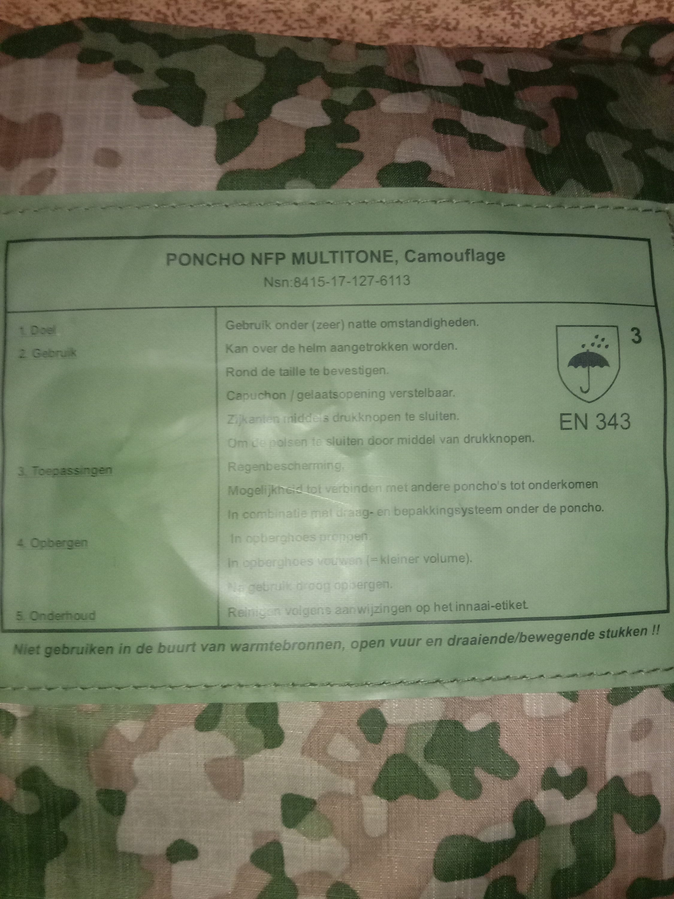 Original Military Surplus Dutch Army NFP Multicolor Camouflage Raincoat ...